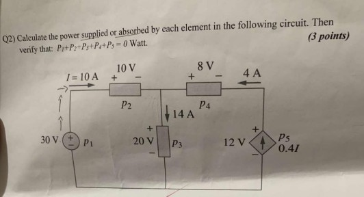 Solved Q2) Calculate the power supplied or absorbed by each | Chegg.com