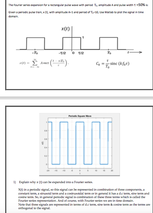 Solved The Fourier series expansion for a rectangular pulse | Chegg.com