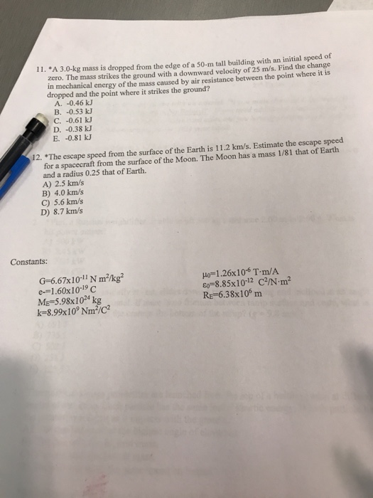 Solved A 3.0-kg mass is dropped from the edge of a 50-m tall | Chegg.com