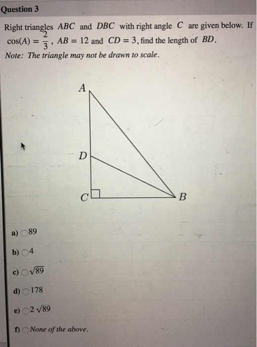 Solved uestion3 Right triangles ABC and DBC with right angle | Chegg.com