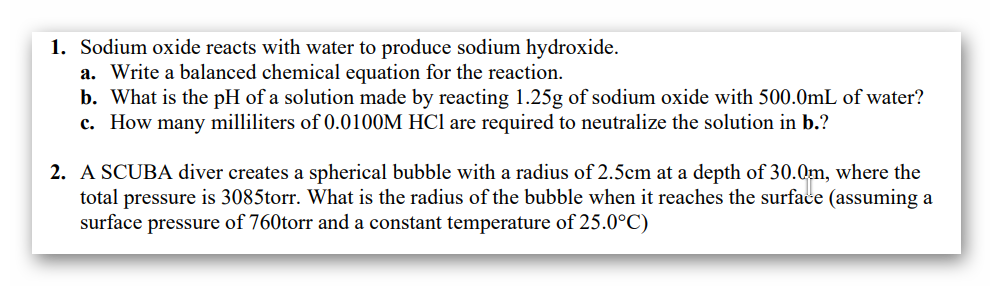 Solved 1. Sodium oxide reacts with water to produce sodium | Chegg.com