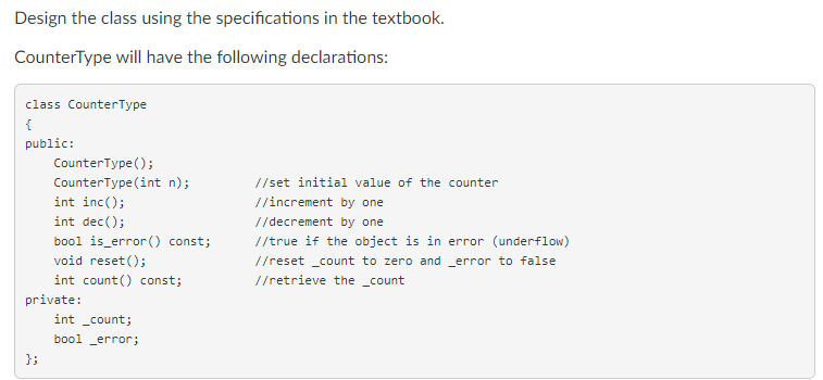 Solved Design the class using the specifications in the | Chegg.com