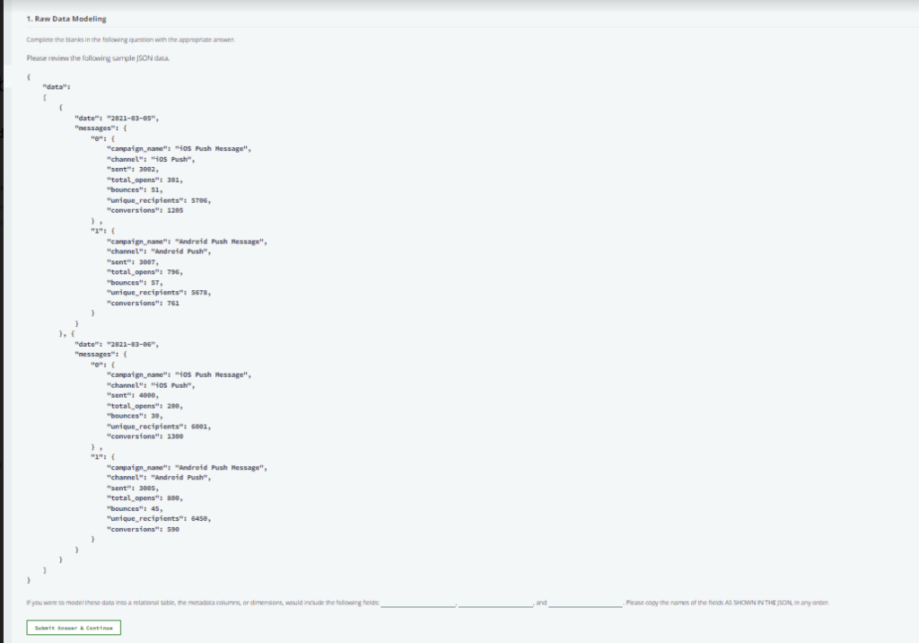 Solved 1. Raw Data Modeling Complete the banks in the | Chegg.com
