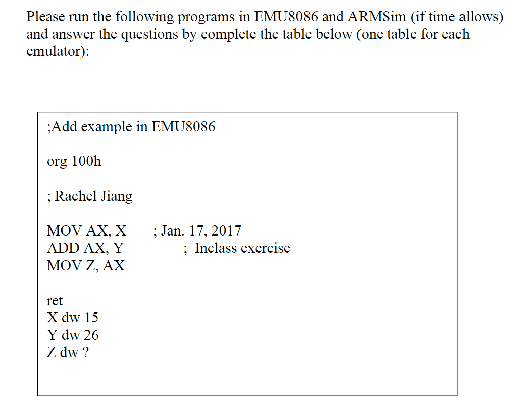 Solved Please run the following programs in EMU8086 and | Chegg.com