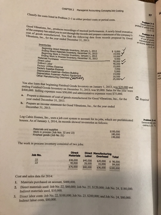 Solved CHAPTER 2 Managerial Accounting Concepts/Job Costing | Chegg.com