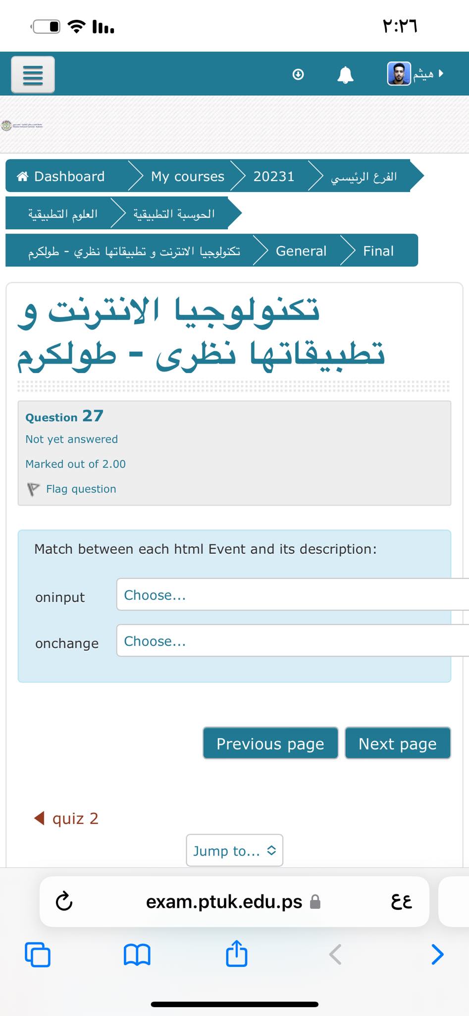 Solved Match between each html Event and its | Chegg.com