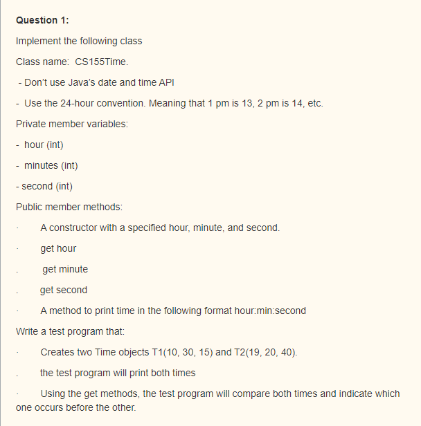 Solved Question 1 Implement The Following Class Class Name 6277