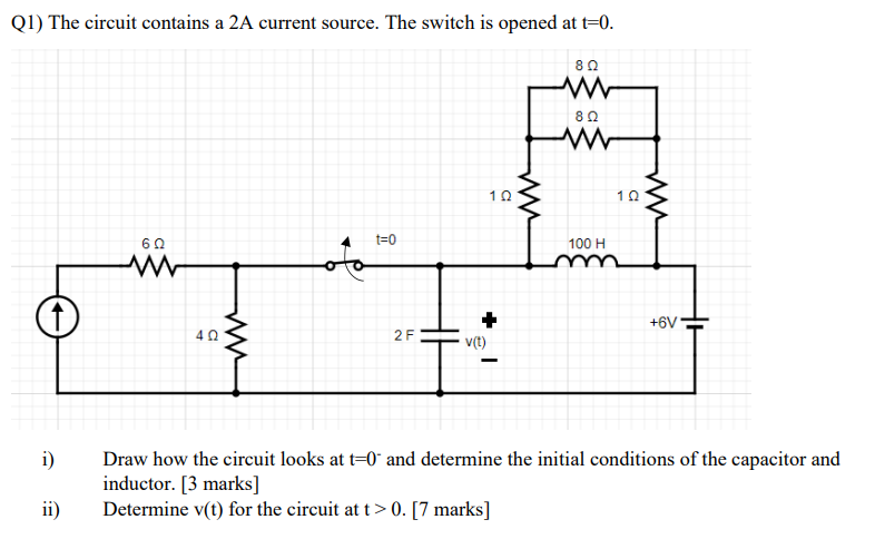 Solved Q1) The circuit contains a 2 A current source. The | Chegg.com