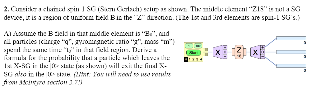 2. Consider a chained spin-1 SG (Stern Gerlach) setup | Chegg.com