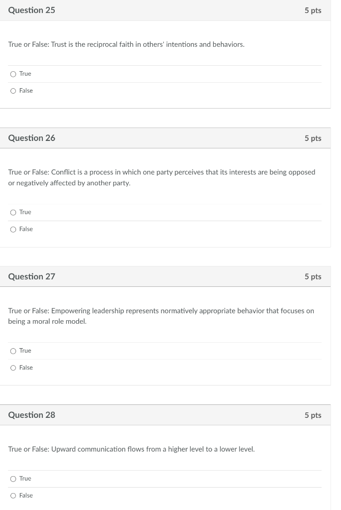 Solved True or False: Trust is the reciprocal faith in | Chegg.com