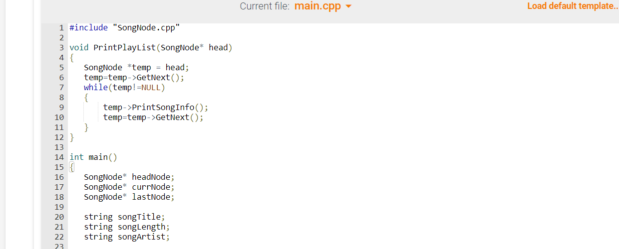 Solved Given main(), complete the SongNode class to include | Chegg.com