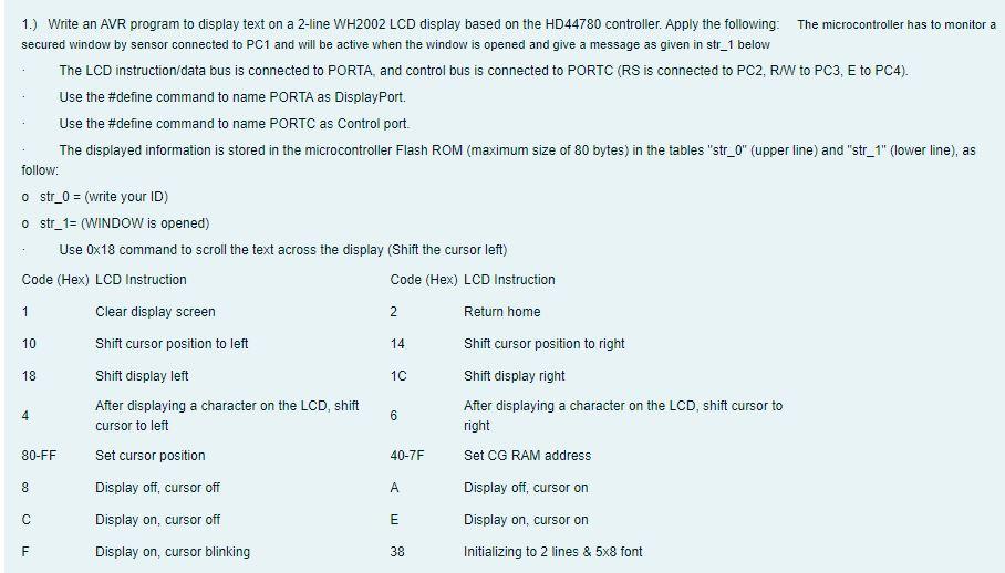 Solved 1.) Write an AVR program to display text on a 2-line | Chegg.com