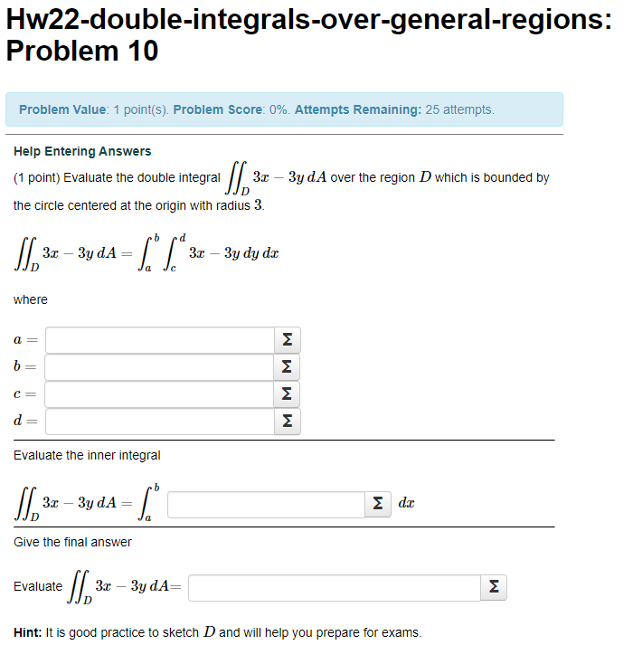 Solved Hw22-double-integrals-over-general-regions: Problem | Chegg.com