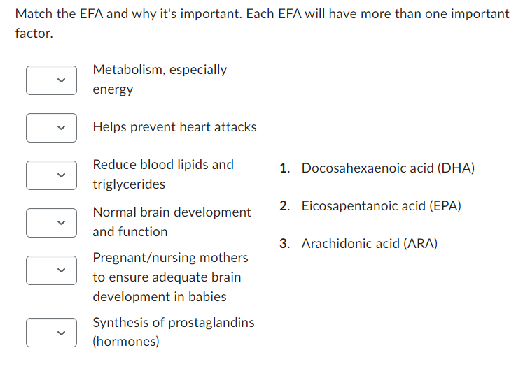 Solved Match the EFA and why it's important. Each EFA will | Chegg.com