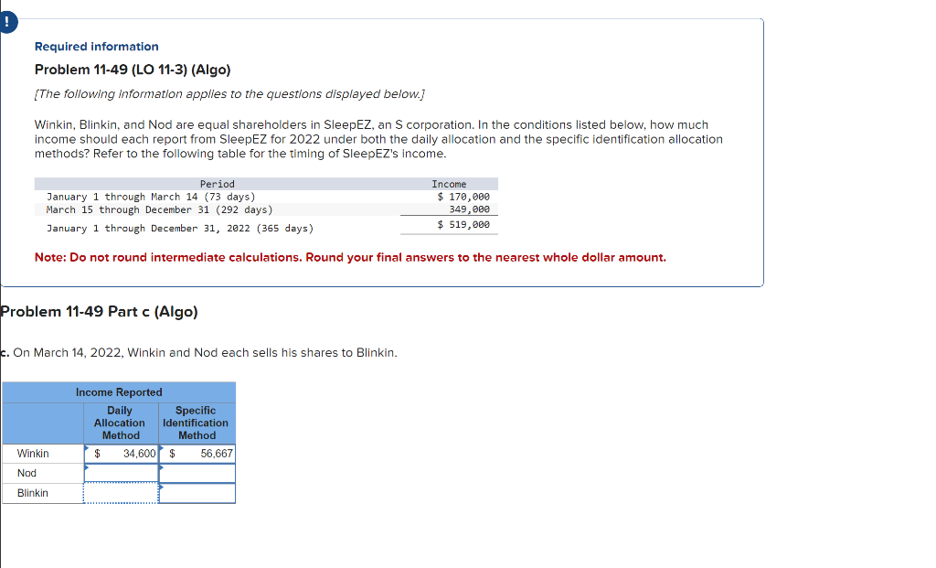 Solved Problem 11-49 (LO 11-3) (Algo) [The following | Chegg.com