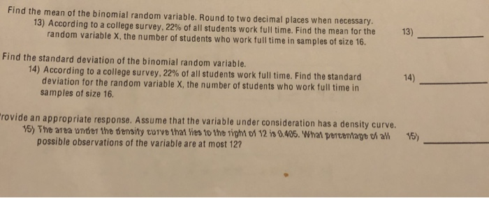 Solved Find the mean of the binomial random variable. Round | Chegg.com