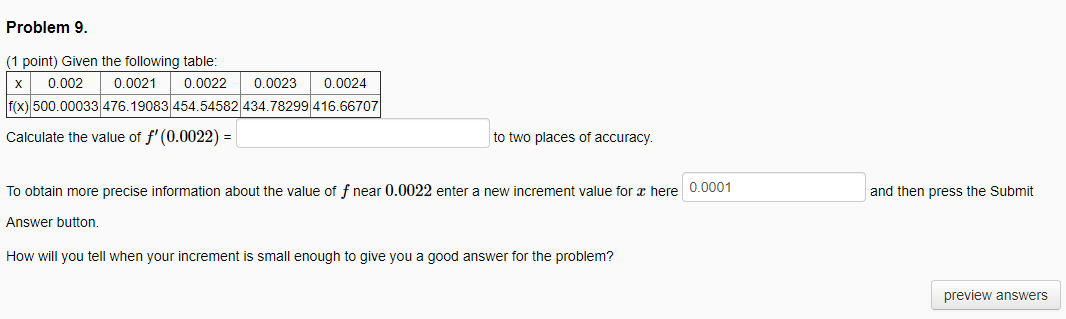 Solved Problem 9. (1 point) Given the following table: x | Chegg.com