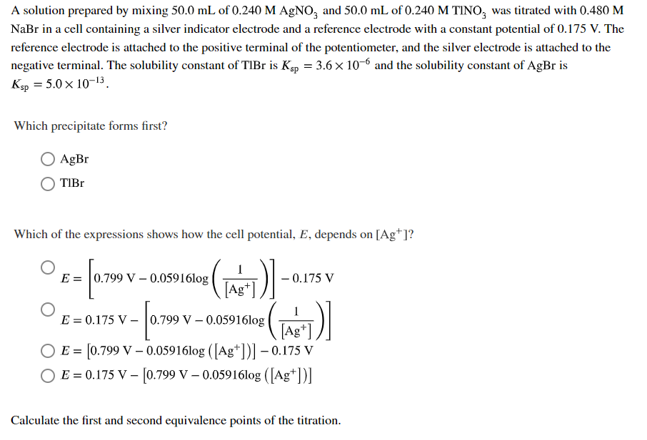 A solution prepared by mixing 50.0 mL of 0.240 M | Chegg.com