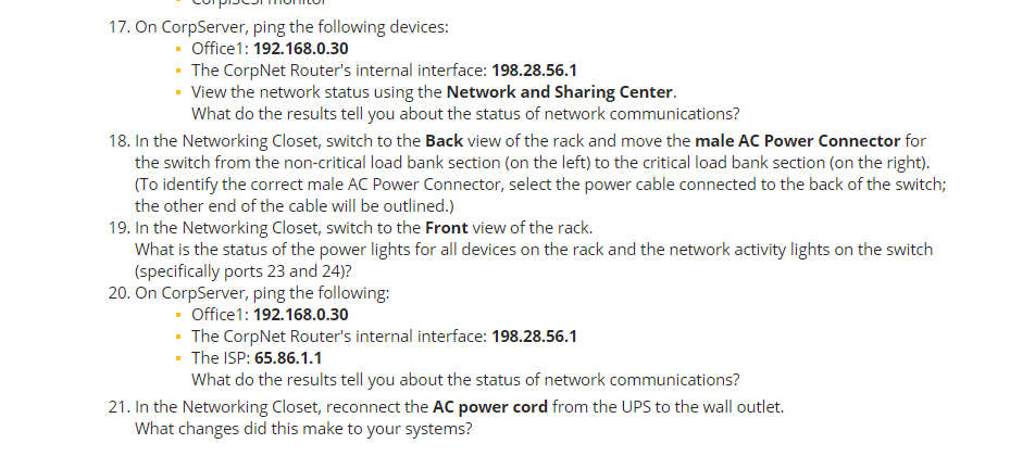 Solved 4.4 TROUBLESHOOT PHYSICAL CONNECTIVITY 4.4.5 Explore | Chegg.com