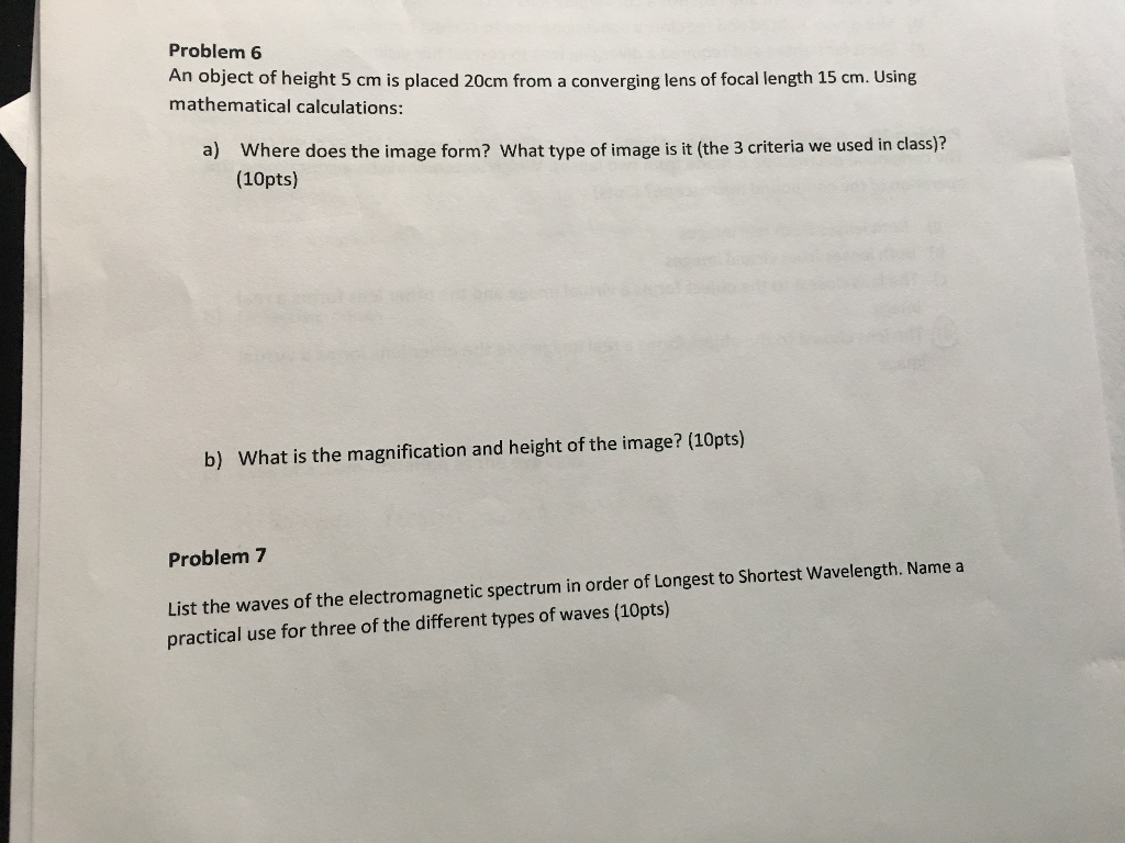 Solved Problem 6 An object of height 5 cm is placed 20cm | Chegg.com