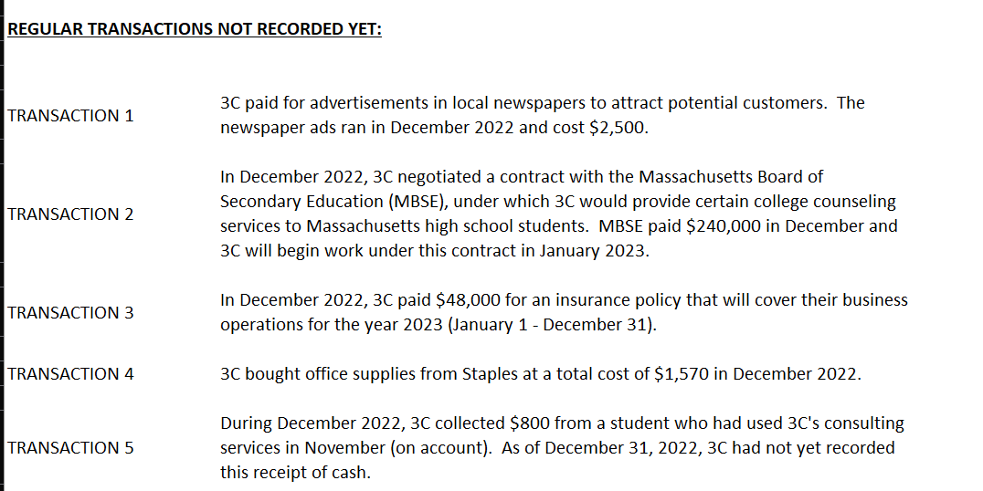 Solved REGULAR TRANSACTIONS NOT RECORDED YET:TRANSACTION | Chegg.com