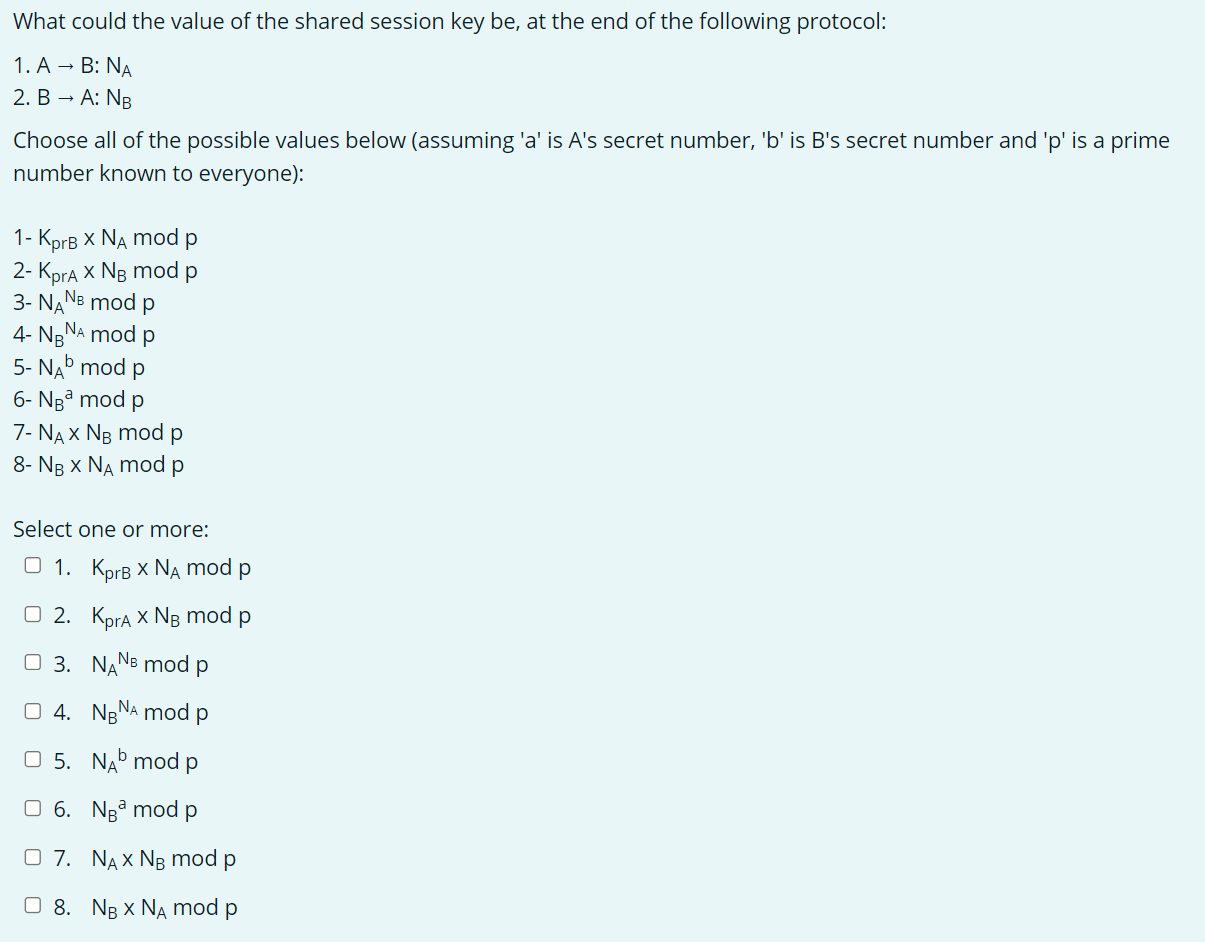 Solved What could the value of the shared session key be, at | Chegg.com