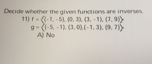 Solved Decide whether the given functions are inverses. A) | Chegg.com