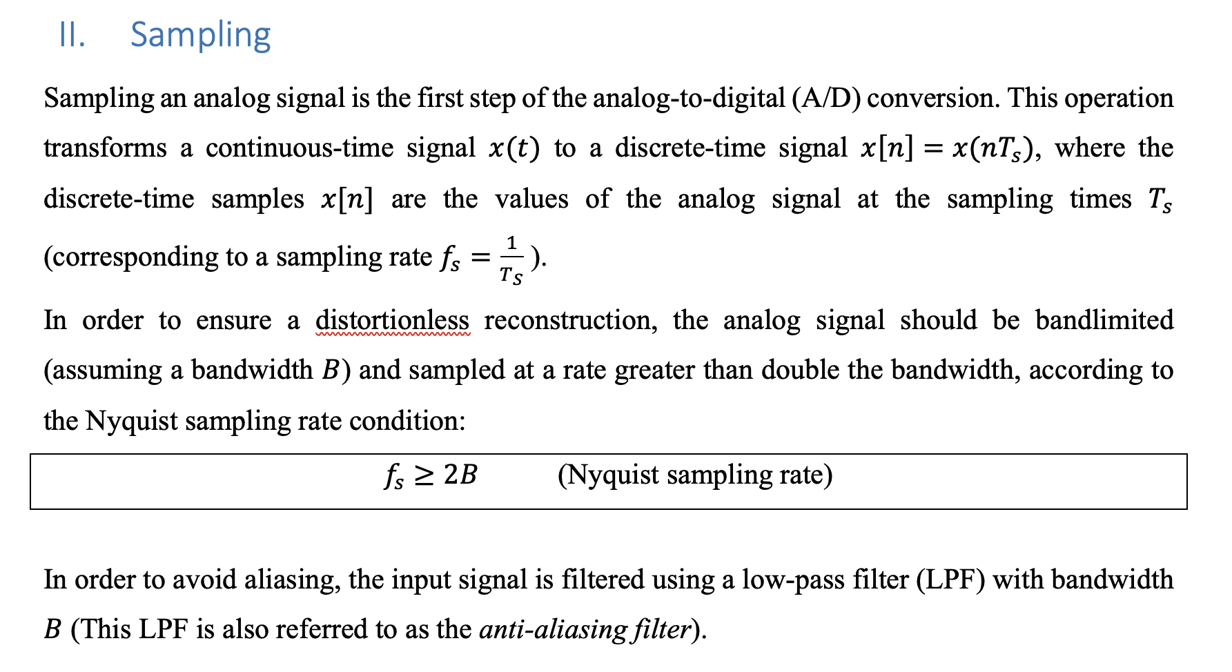 Solved II. Sampling Sampling an analog signal is the first | Chegg.com
