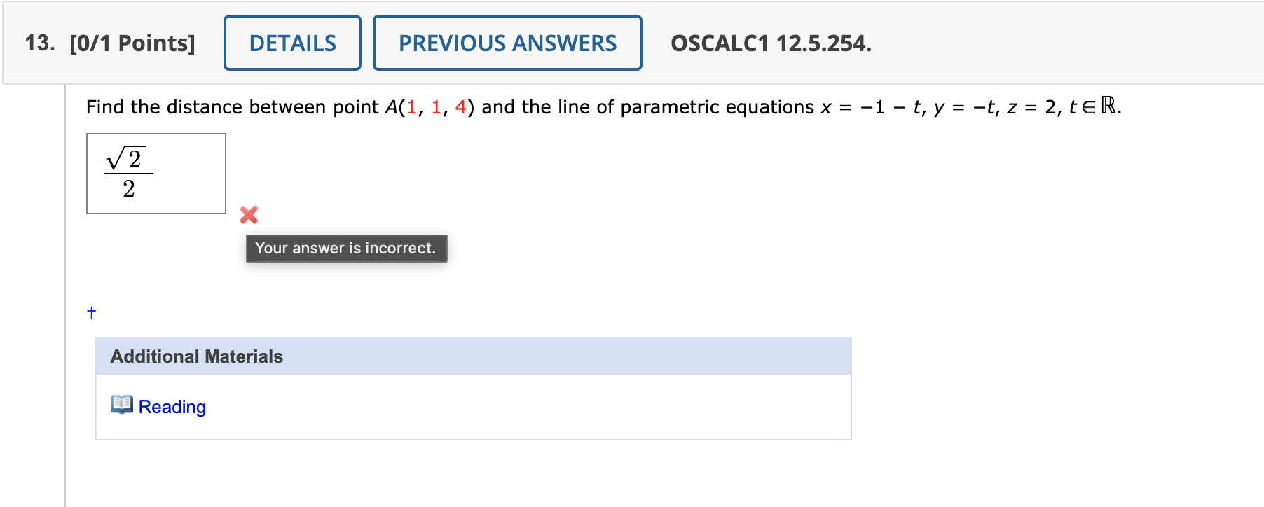 Solved \\( x=-1-t, y=-t, z=2 \\) | Chegg.com
