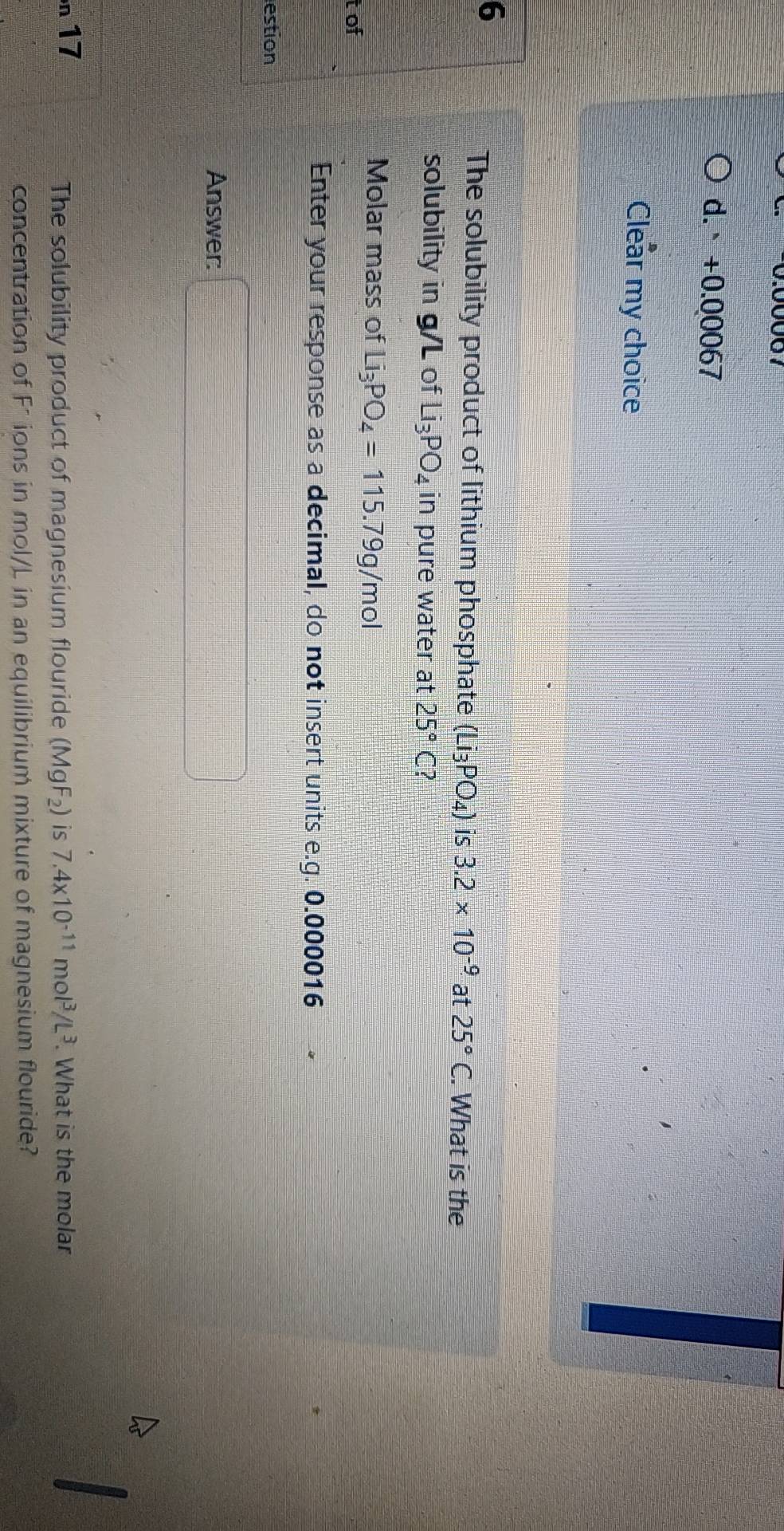 The solubility product of lithium phosphate (Li3PO4) | Chegg.com
