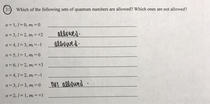 Solved Which of the following sets of quantum numbers are | Chegg.com
