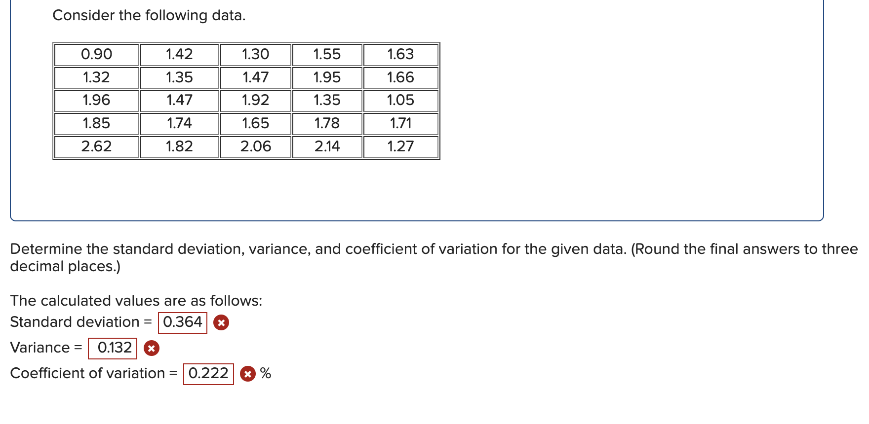 Solved Consider The Following Data Determine The Standard