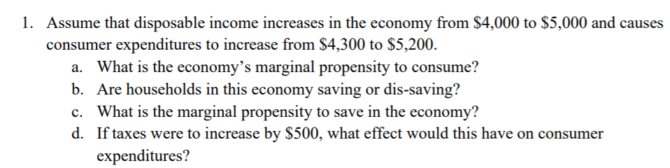 Solved 1. Assume that disposable income increases in the | Chegg.com