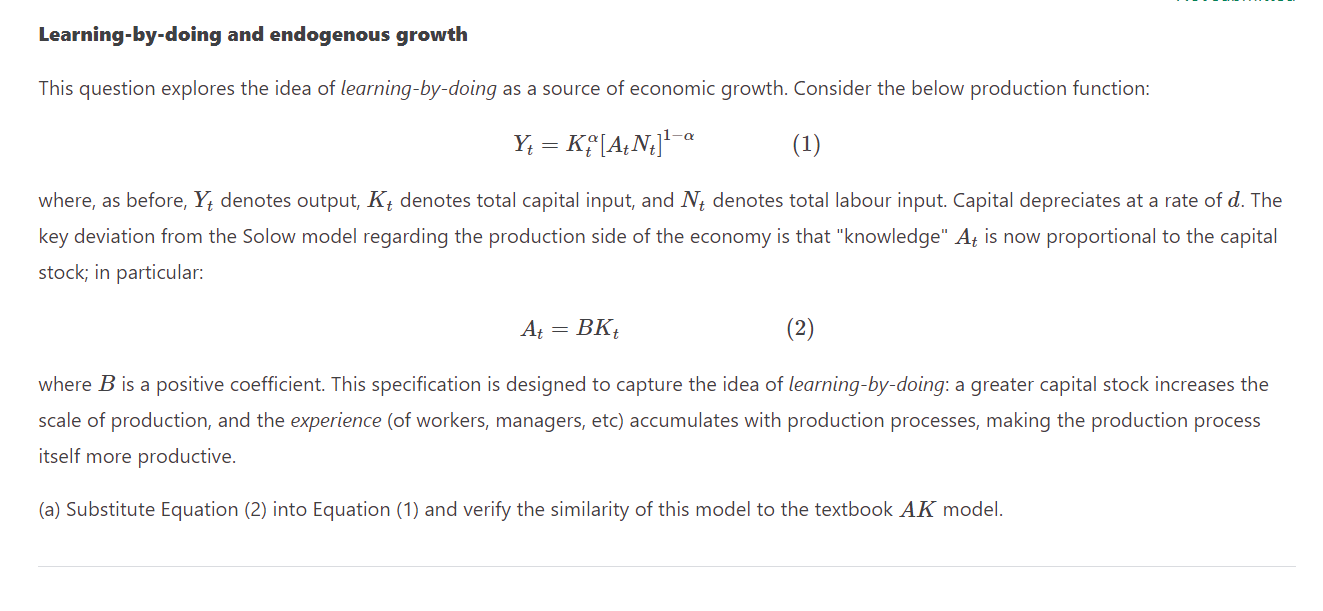 Solved Learning-by-doing and endogenous growthThis question | Chegg.com