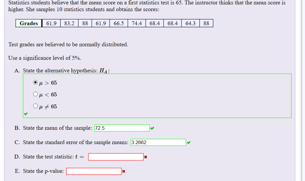 Solved Statistics students believe that the mean score on a | Chegg.com