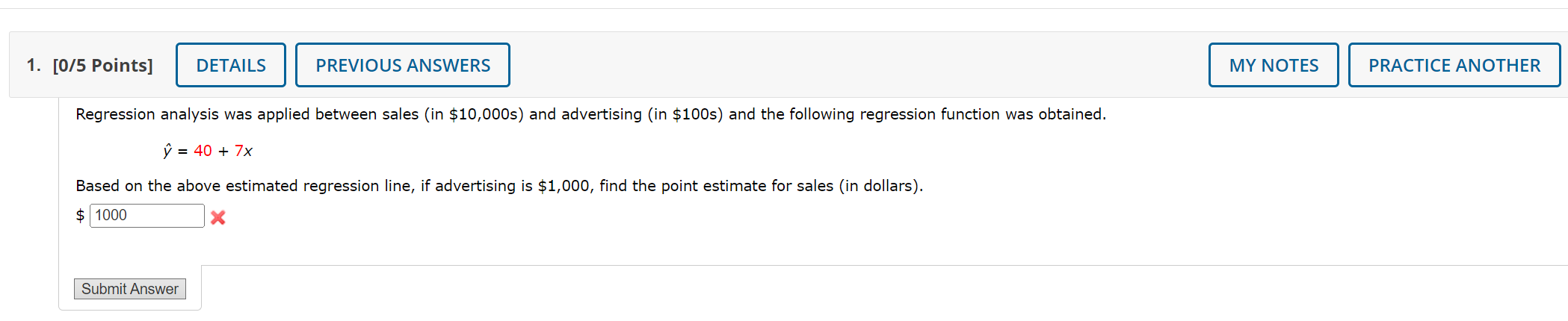 Solved Regression analysis was applied between sales (in | Chegg.com