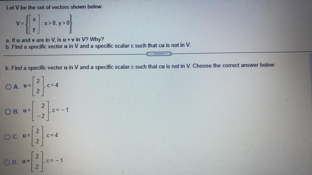 Solved Let V be the set of vectors shown below Х --{ :) | Chegg.com