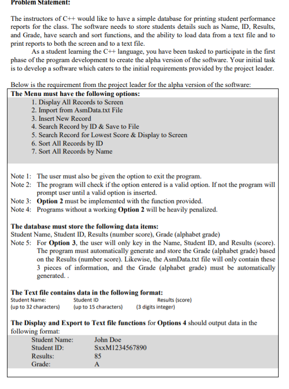 Solved Problem Statement: The instructors of C++ would like | Chegg.com