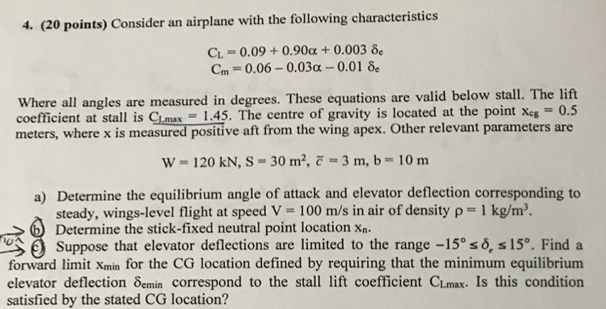 4. (20 points) Consider an airplane with the | Chegg.com