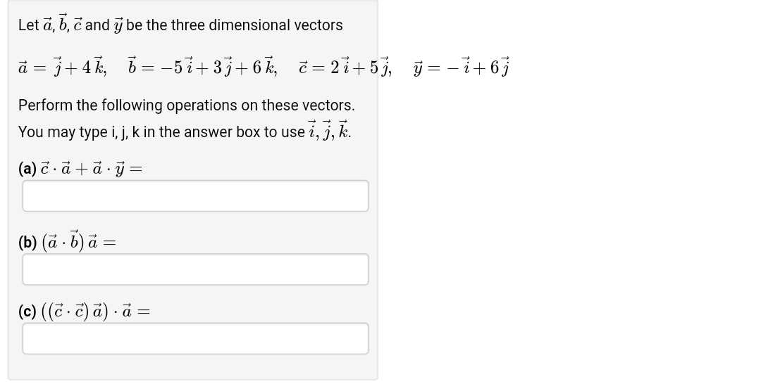 Solved Let a,b,c and y be the three dimensional vectors | Chegg.com