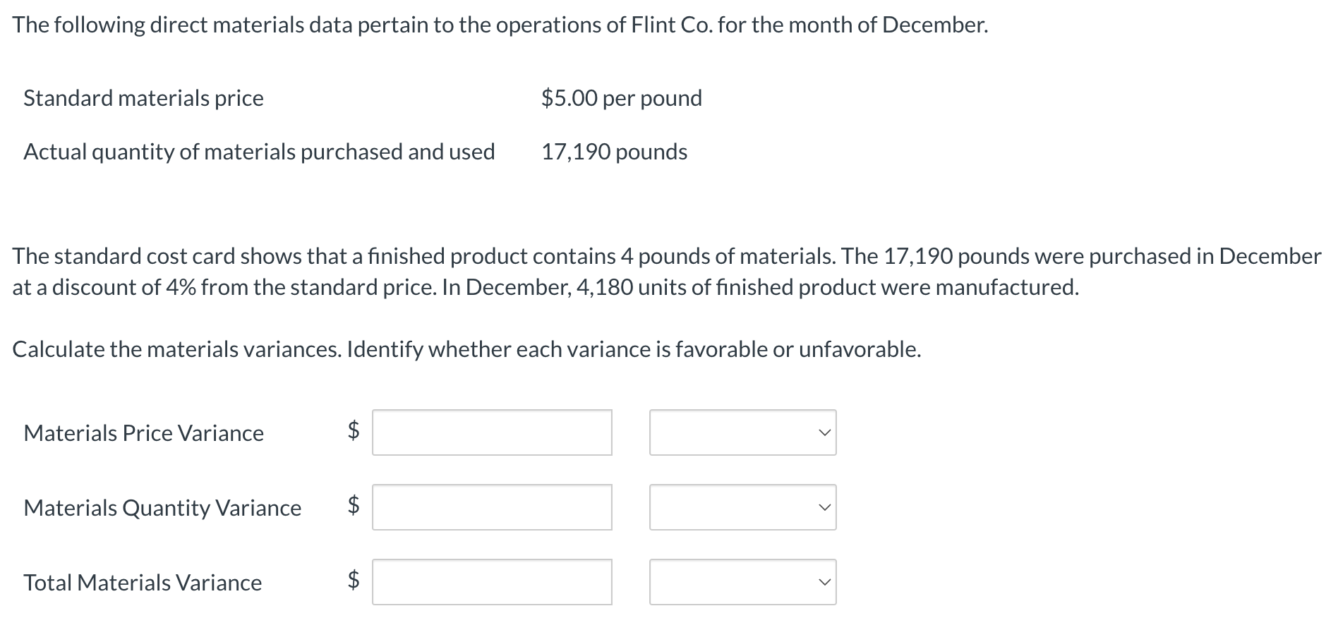 Solved The standard cost card shows that a finished product | Chegg.com