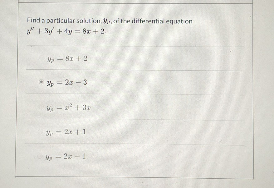 Solved Find a particular solution, Yp, of the differential | Chegg.com