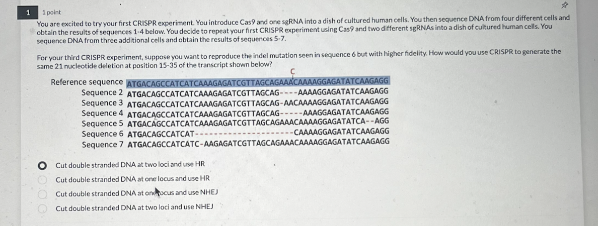 Solved 1 point You are excited to try your first CRISPR | Chegg.com