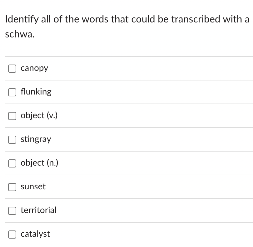 Solved Identify all of the words that could be transcribed | Chegg.com