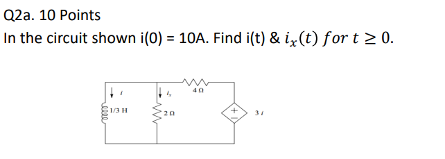Solved Q2a. 10 Points In the circuit shown i(0)=10 A. Find | Chegg.com