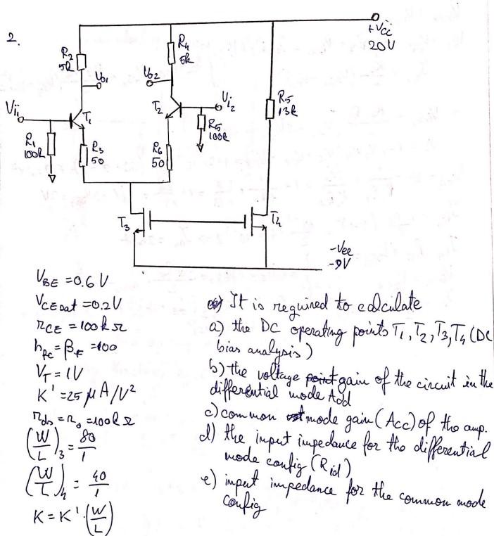 Solved It is required to calculate the dc operating points | Chegg.com