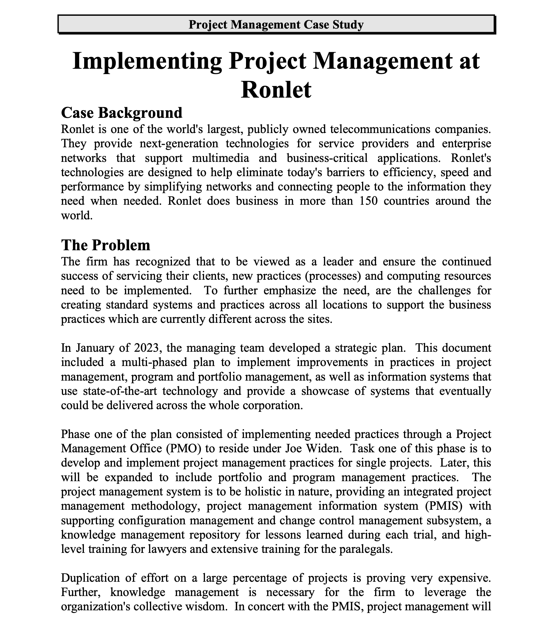 Solved Implementing Project Management at Ronlet Case | Chegg.com