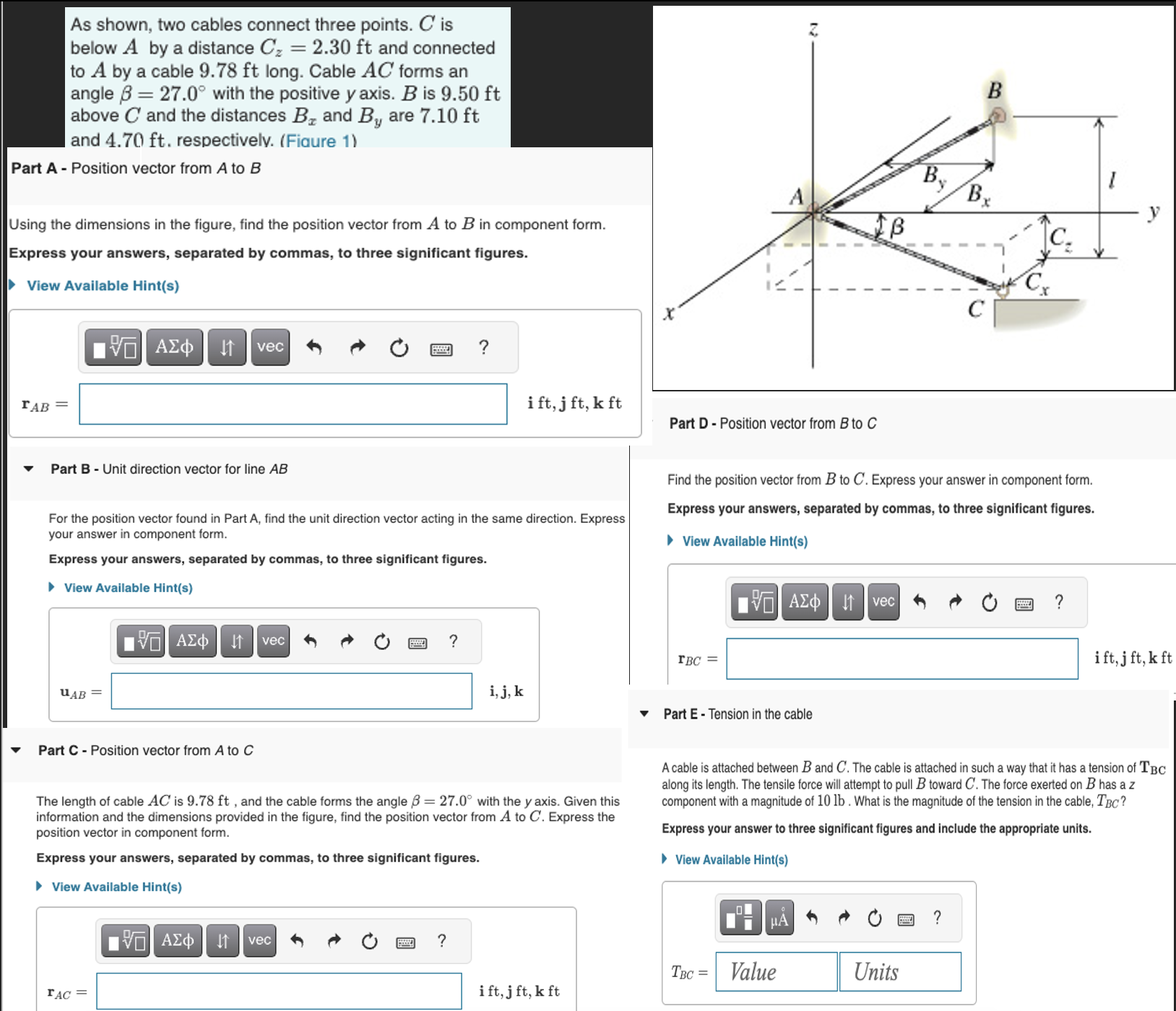 Solved Part E - ﻿Tension in the cableA cable is attached | Chegg.com