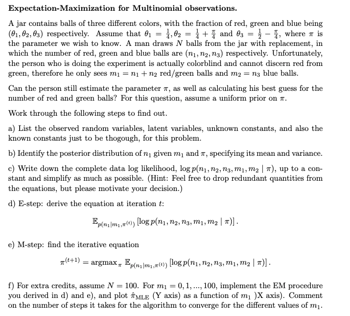 Solved = Expectation-Maximization for Multinomial | Chegg.com