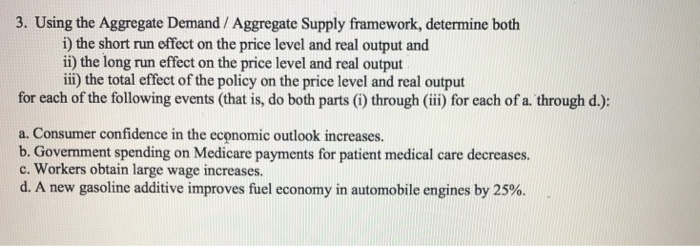 Solved 3. Using the Aggregate Demand/ Aggregate Supply | Chegg.com